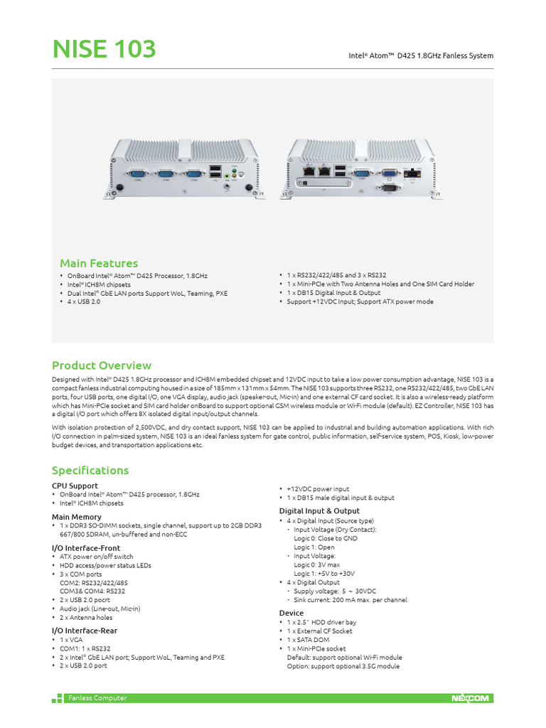 NISE 103: Main Features Main Features | PDF | Input/Output | Usb
