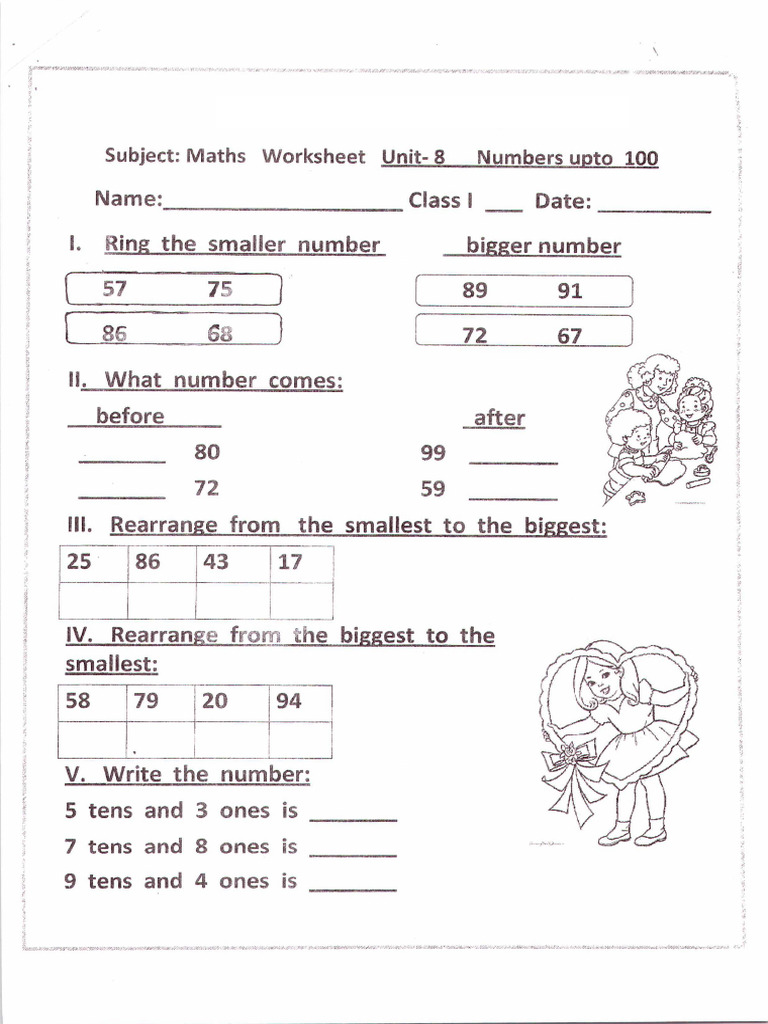 CBSE Class 1 Maths Practice Worksheets (17) - Numbers upto 100 | PDF