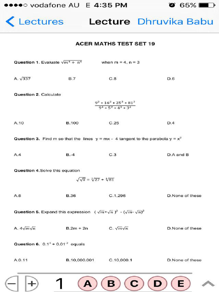 Acer Maths 19 Q | PDF