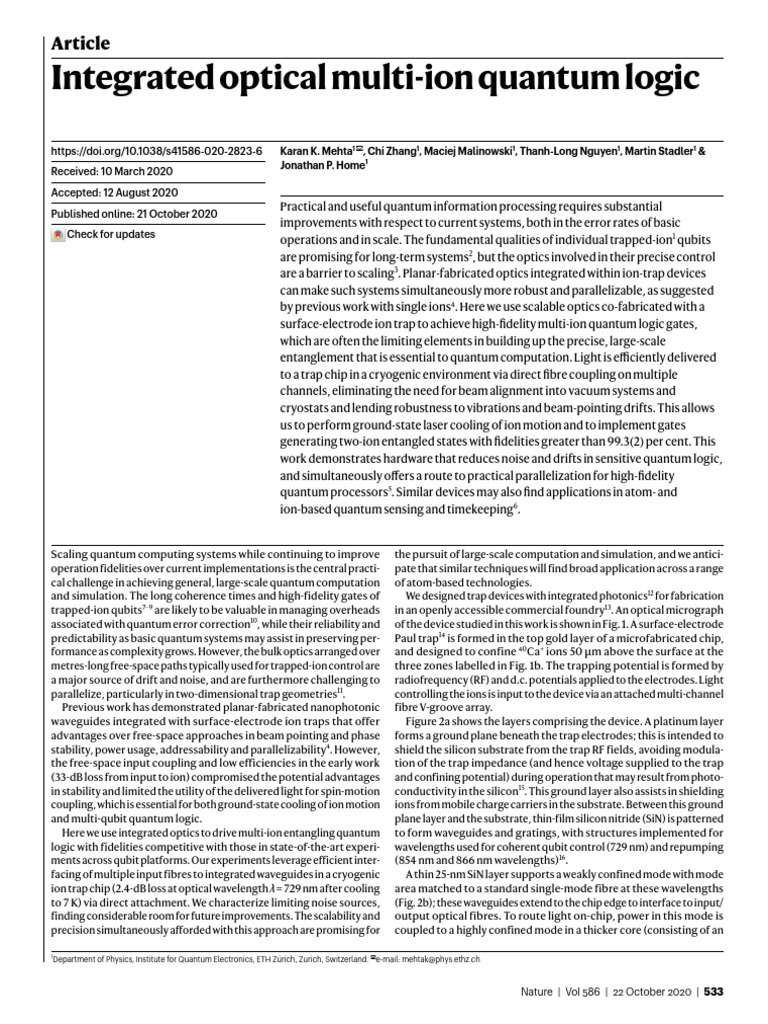 Integrated Optical Multi-Ion Quantum Logic | PDF | Quantum Computing ...