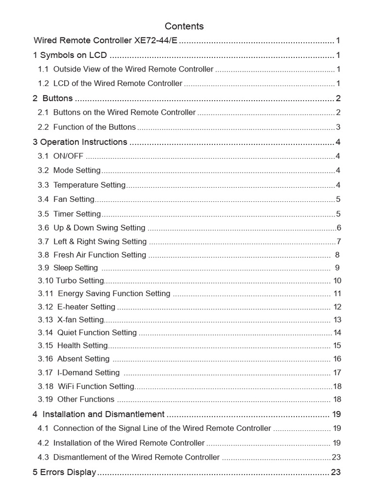 Page 3 Contents For Xe 72 Gree User Manual | PDF | Remote Control ...