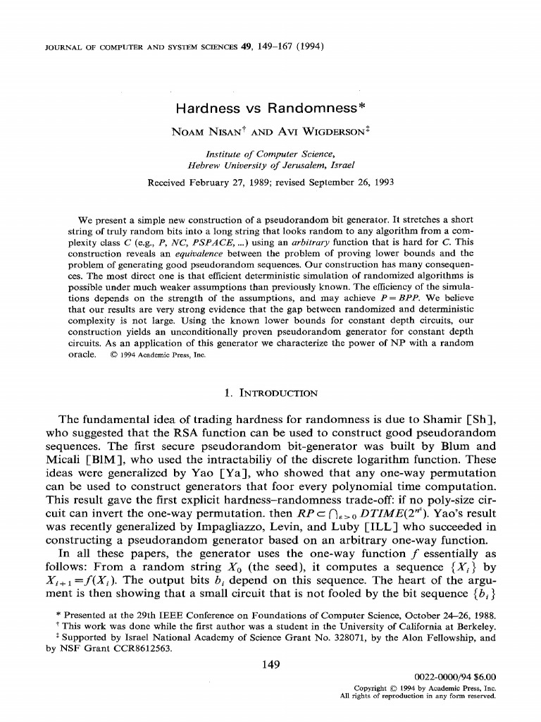 Randomness Vs Hardness Avi Wigderson | PDF | Computational Complexity Theory | Time Complexity