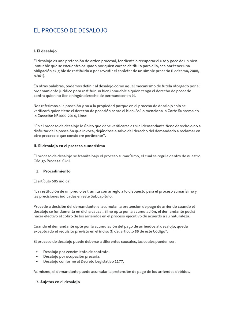 Proceso de Desalojo: Guía Legal y Procedimientos | PDF | Demanda ...