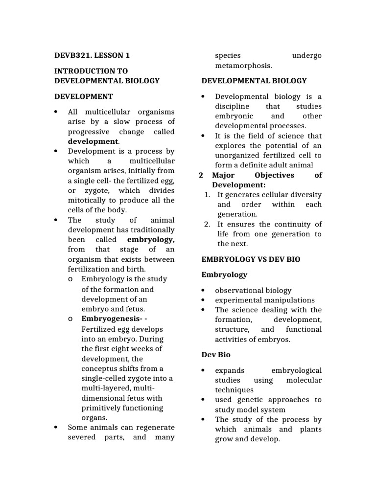 Lesson 1 - Introduction To Developmental Biology | PDF | Developmental Biology | Cell Signaling