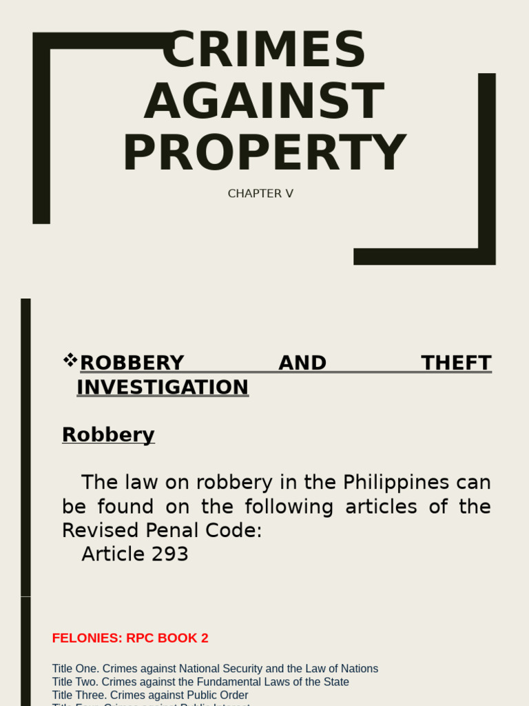 Philippine Robbery and Theft Laws | PDF | Rape | Robbery