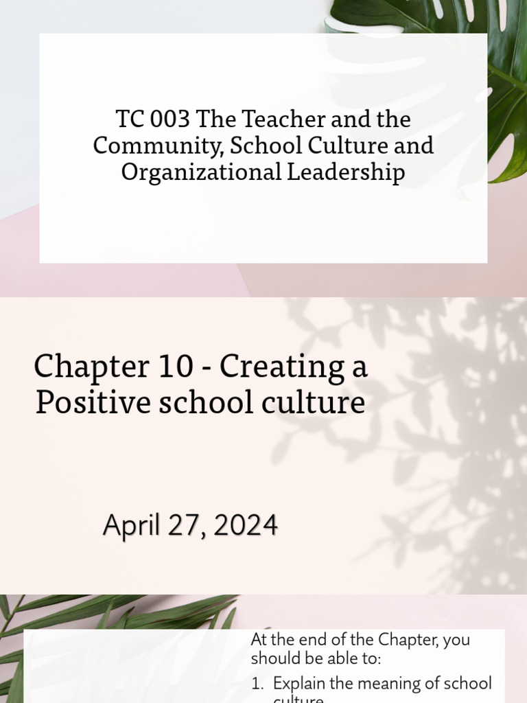 Chapter 10 Creating A Positive School Culture | PDF | Teachers | Attitude (Psychology)