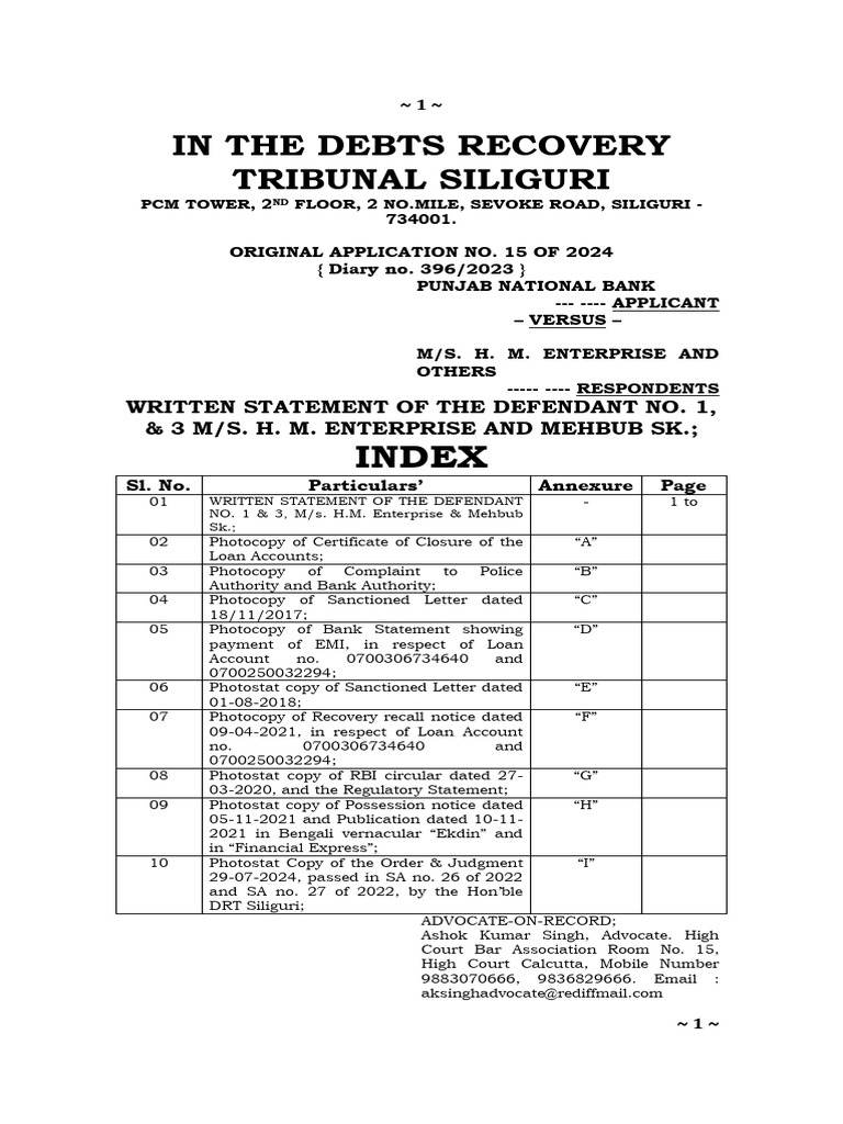 INDEX - Written Statement - PNB - HM Enterprise - February - 2025 | PDF ...
