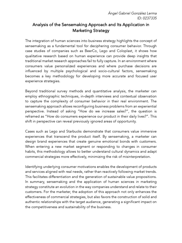 Analysis of The Sensemaking Approach and Its Application in Marketing ...