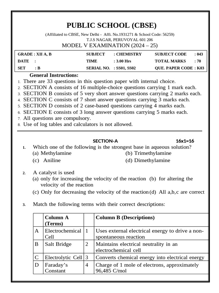 Grade 12 Model V Set B Question Paper | PDF | Chloride | Ion