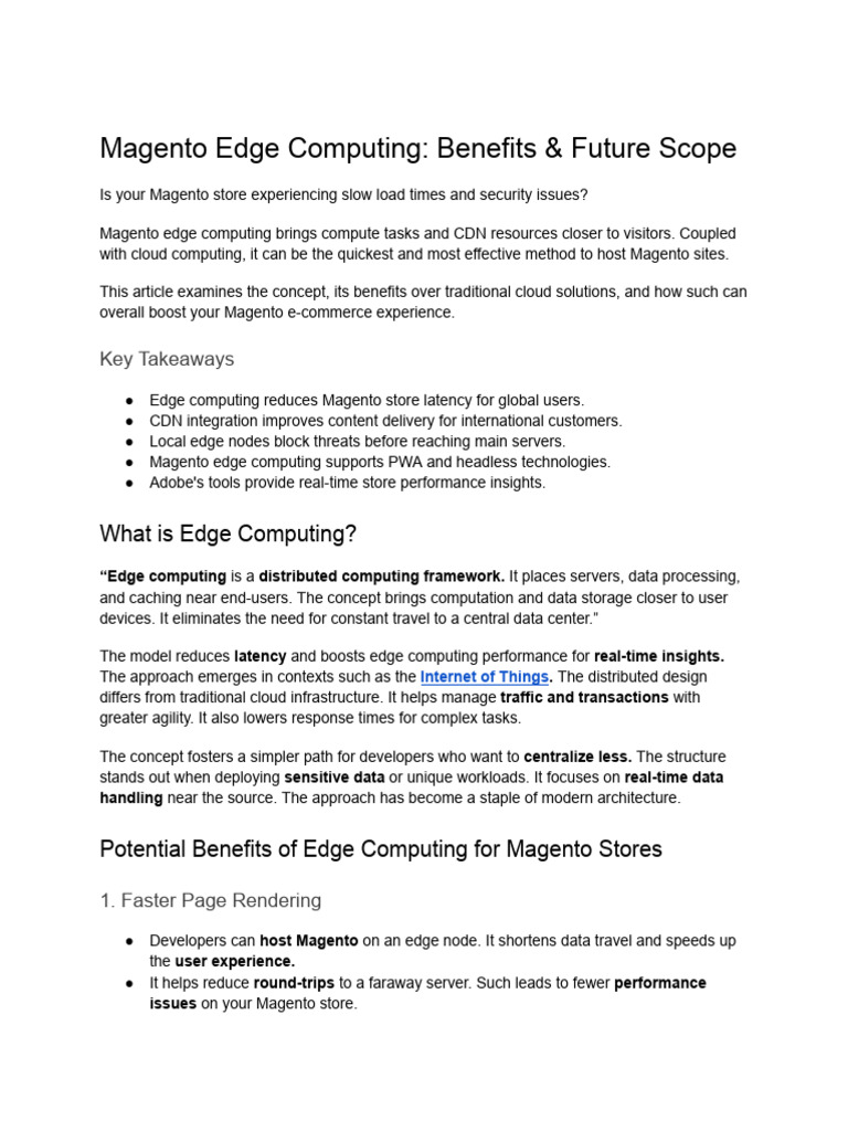 Magento Edge Computing - Benefits & Future Scope | PDF | Cloud Computing | Cache (Computing)
