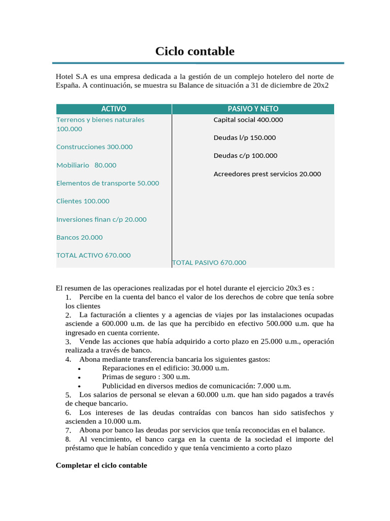 Ejercicio ciclo contable | PDF