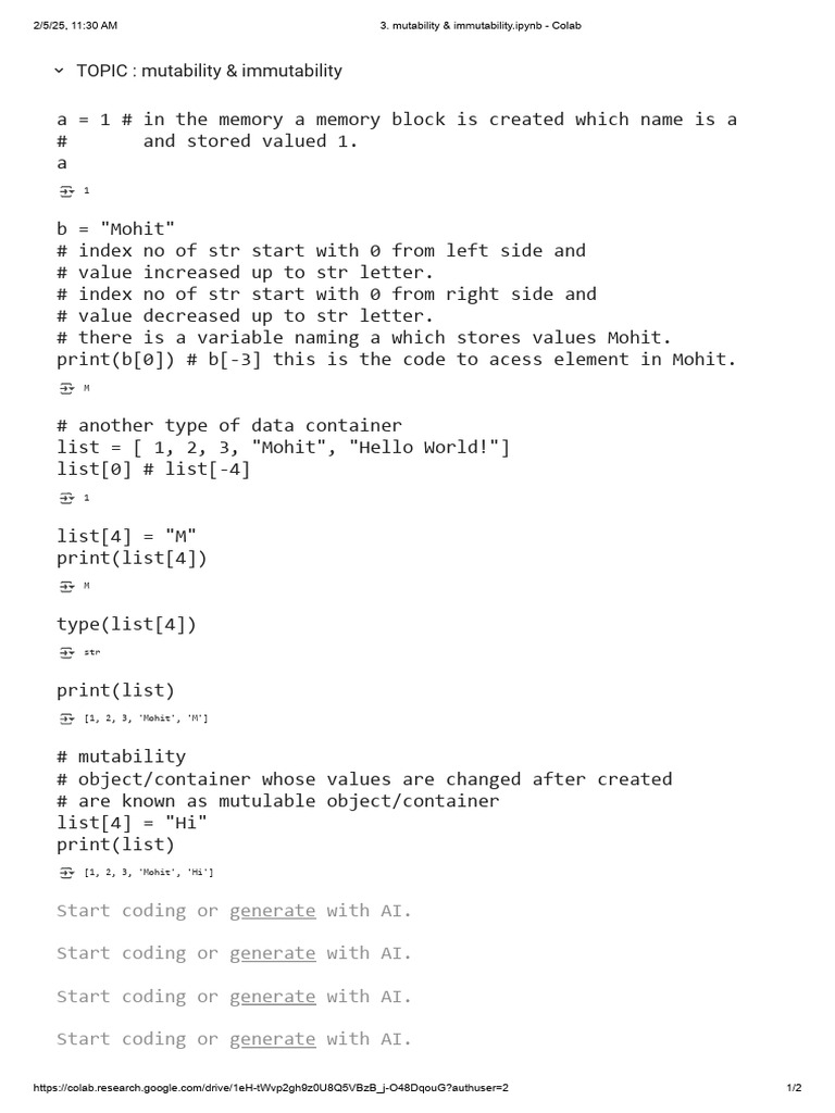 Mutability & Immutability - Ipynb - Colab | PDF