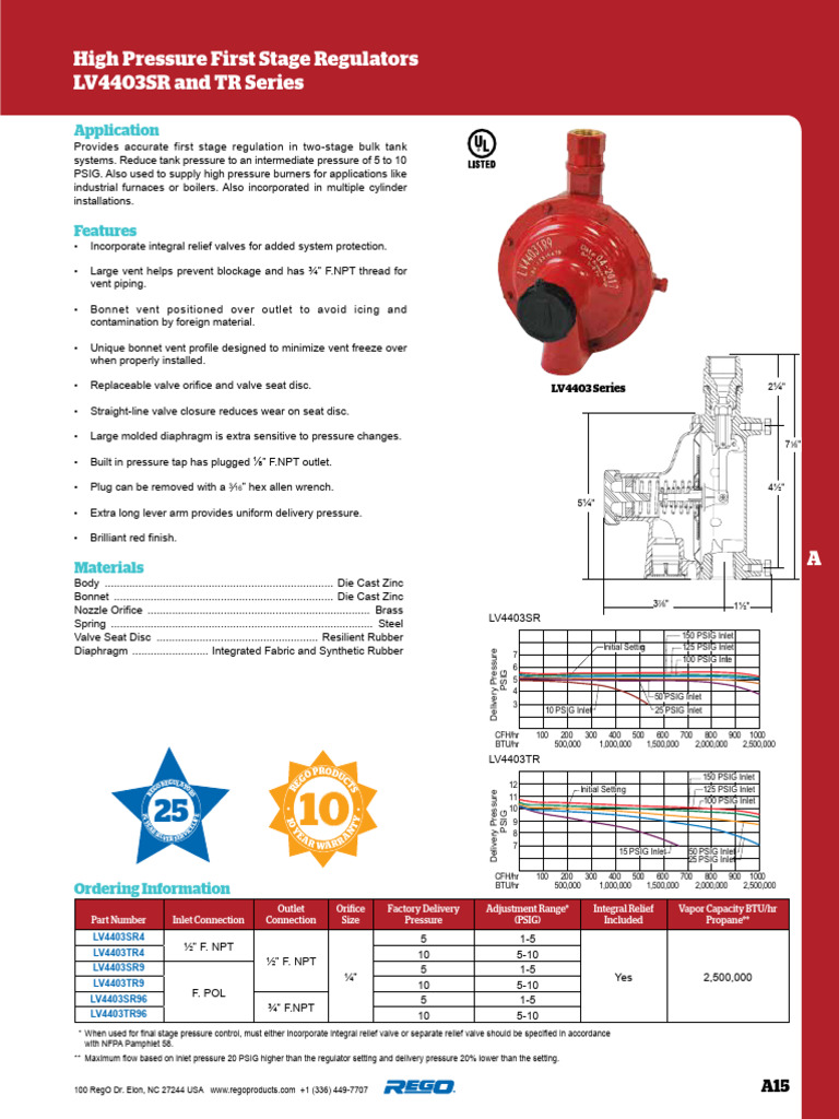 High Pressure First Stage Regulators | PDF | Valve | Gas Technologies