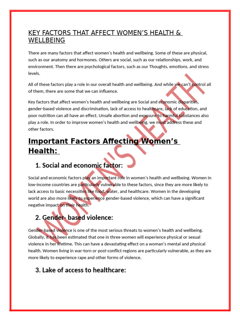 Key Factors That Affect Women | PDF | Women's Health | Woman