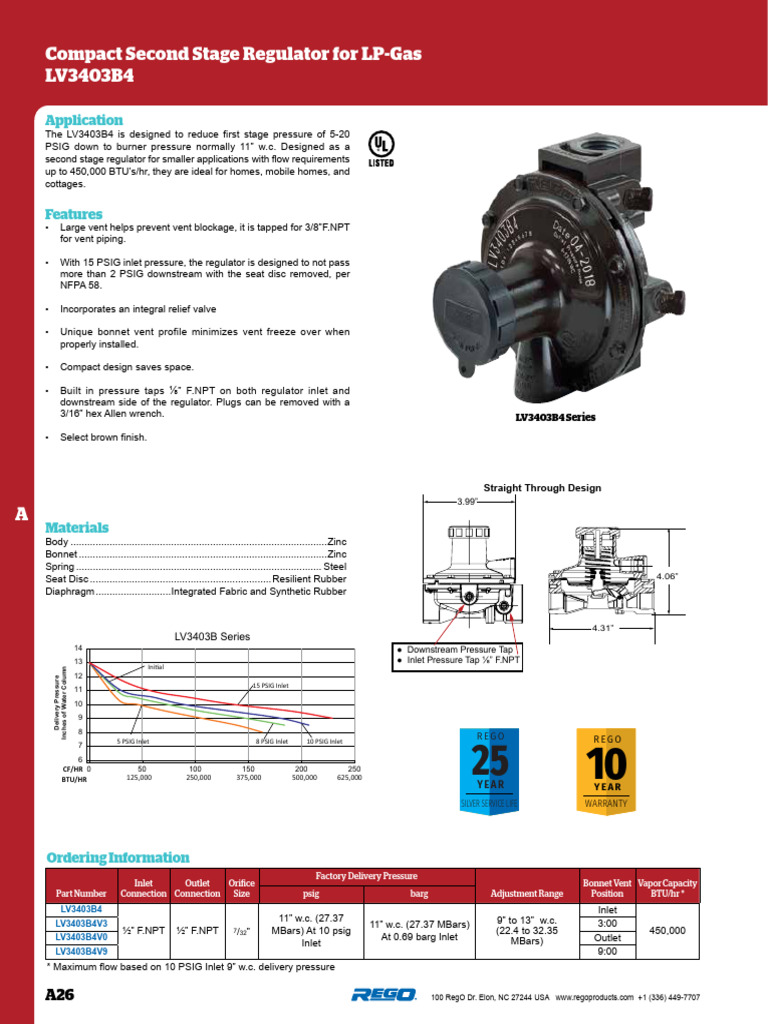 LPG Compact Second Stage Regulator LV3403B4 | PDF | Equipment | Gas Technologies