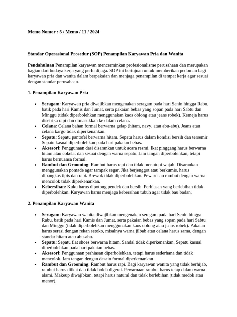 005 Memo SOP Berpakaian 5 | PDF