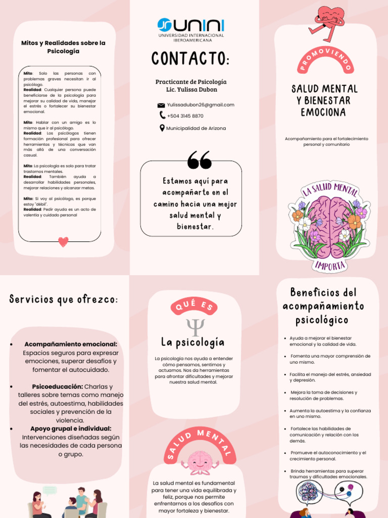 Folleto Tríptico Salud Mental y Bienestar Ilustrativo Rosa y Blanco ...