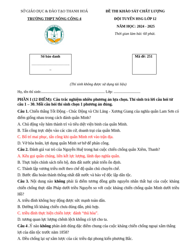 ĐỀ CHO C CA | PDF