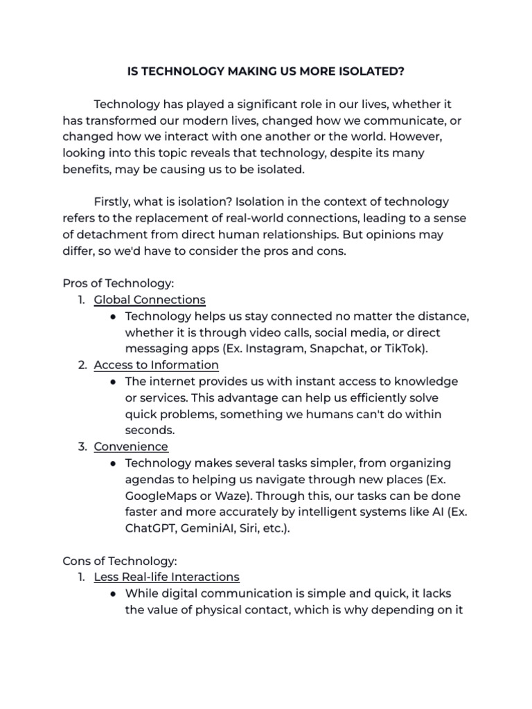 IS TECHNOLOGY MAKING US MORE ISOLATED - Rev 000 | PDF | Mental Health ...