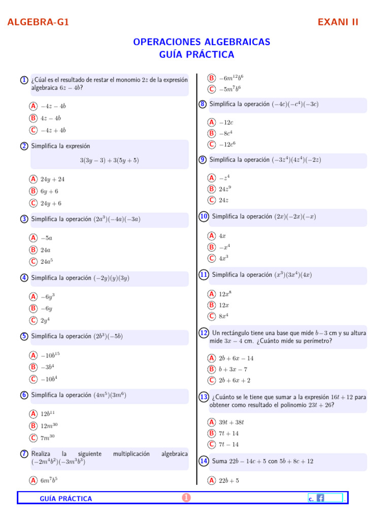 Guía Práctica de Operaciones Algebraicas | PDF | Álgebra abstracta | Álgebra