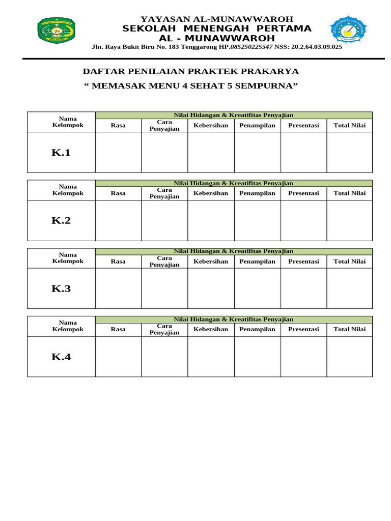 DAFTAR PENILAIAN PRAKTEK PRAKARYA | PDF