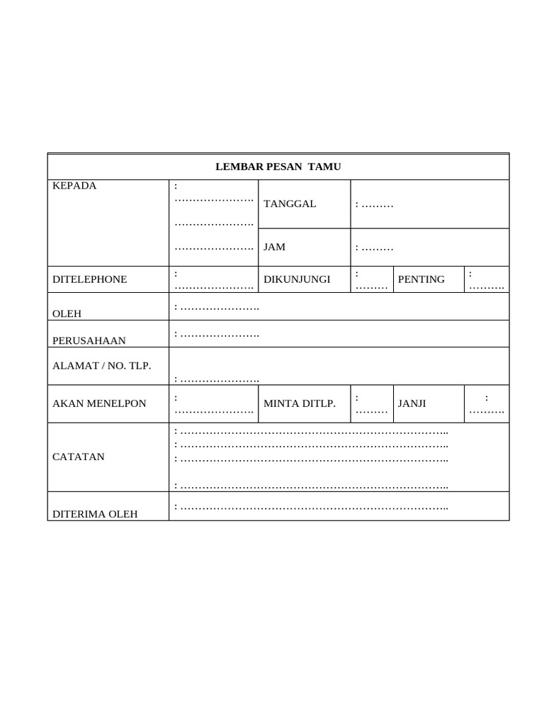 Lembar Pesan Tamu | PDF