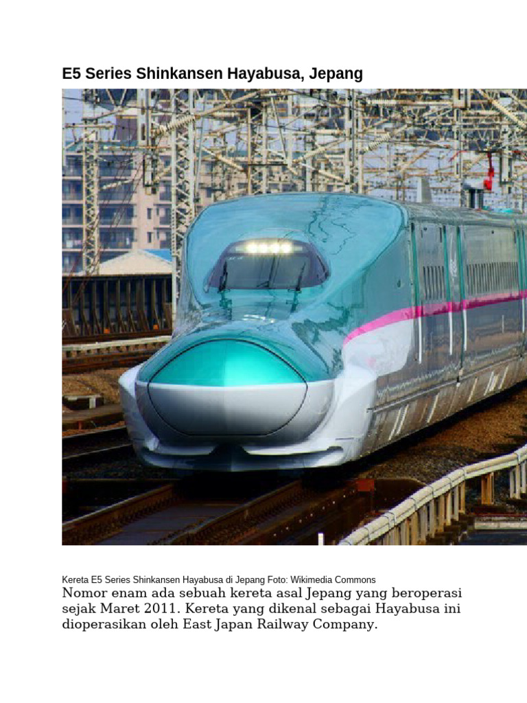 Kecepatan dan Kelas E5 Shinkansen Hayabusa | PDF