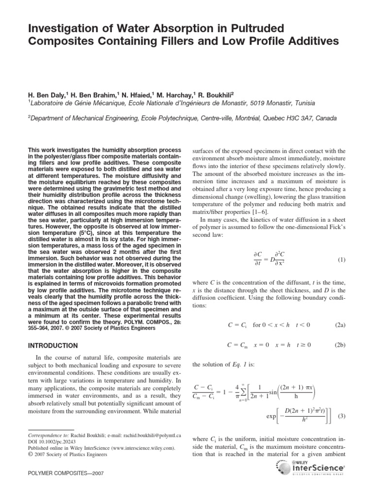 Polymer Composites - 2007 - Ben Daly - Investigation of Water ...