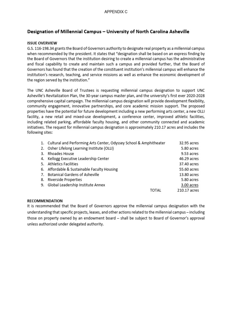 Appendix C - UNCA April 2021 Millennial Campus Request | PDF