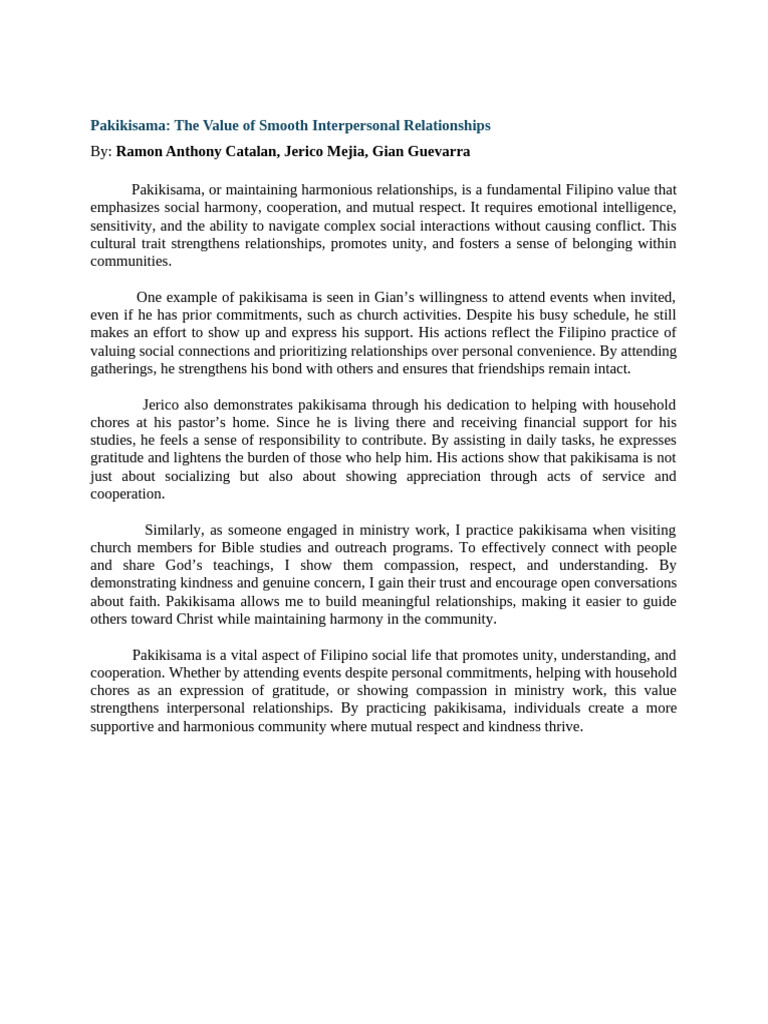 Pakikisama The Value of Smooth Interpersonal Relationships | PDF