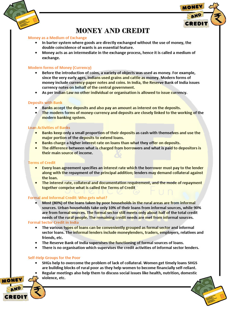 Money and Credit Summary | PDF | Loans | Money