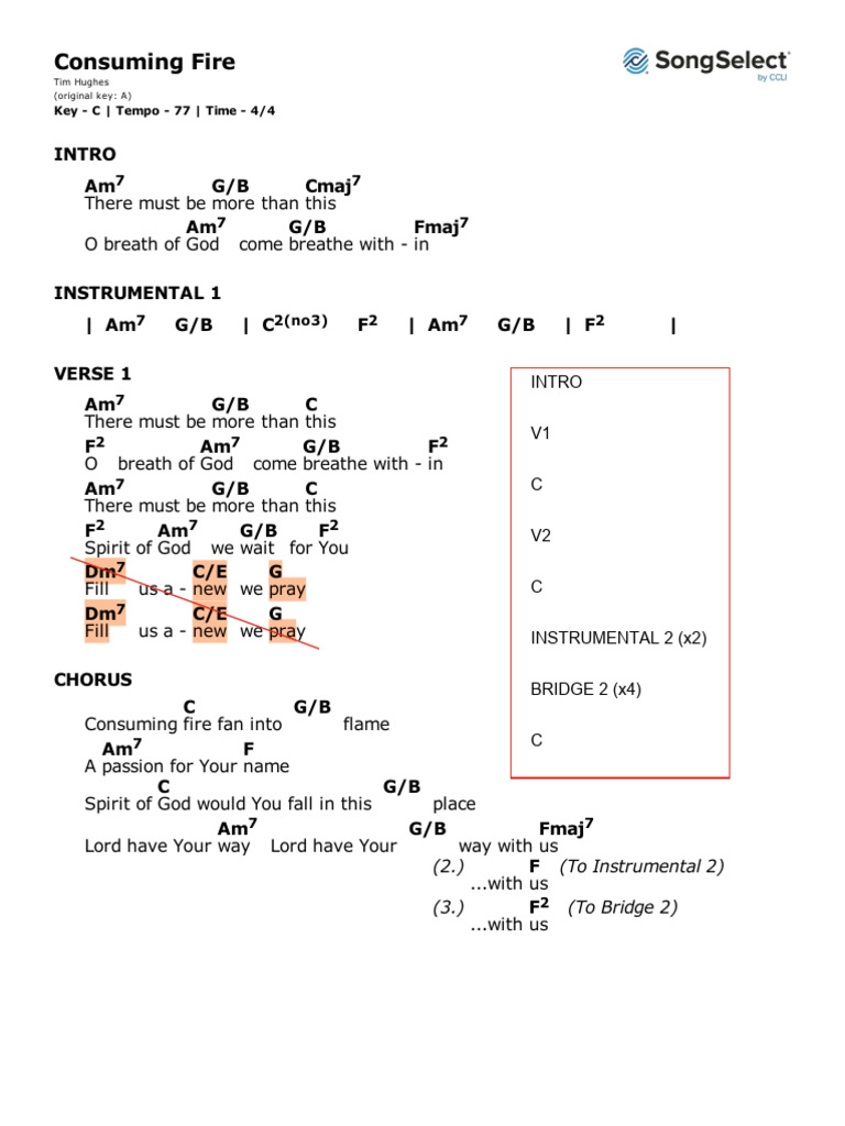 Consuming Fire - SongSelect Chart in C | PDF