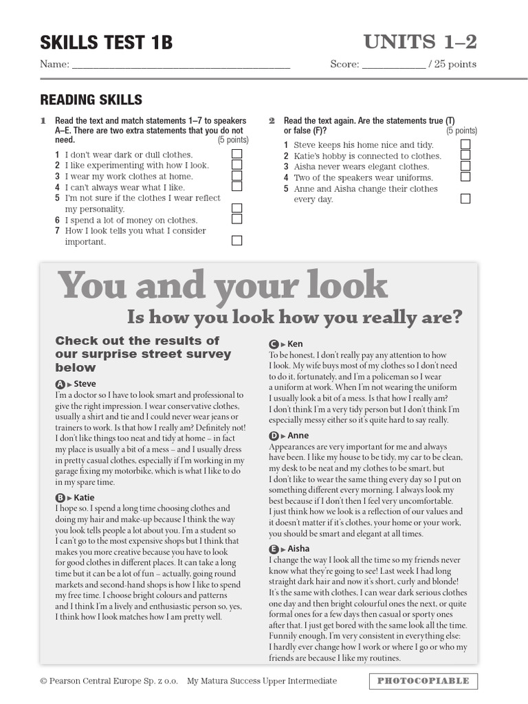 Skills Test 1 (Units 1-2) B | PDF