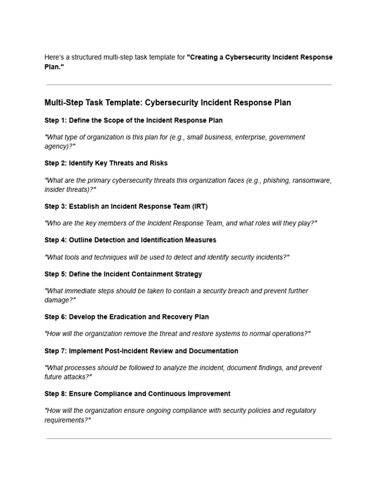 Cybersecurity Incident Response Plan Template | PDF