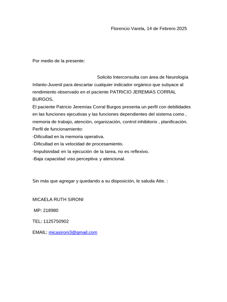 Solicitud de Interconsulta Neurológica | PDF