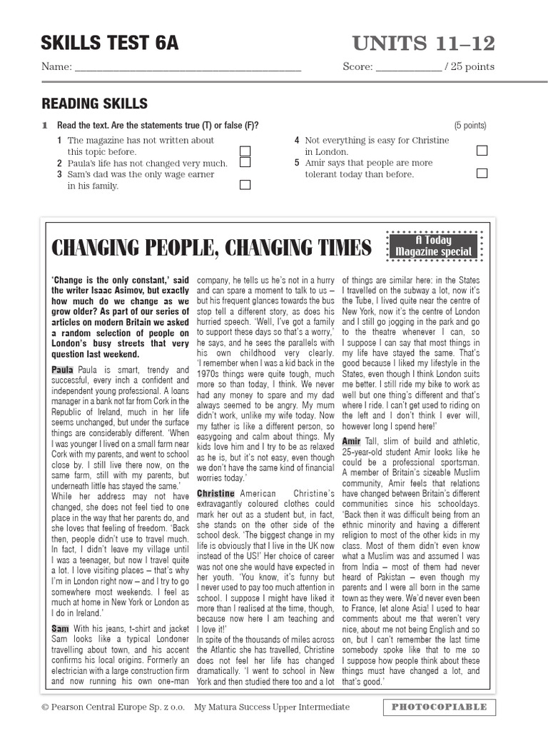 Skills Test on Reading and Listening | PDF