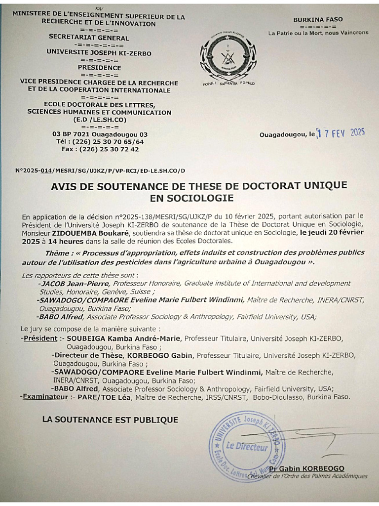 Avis de Soutenance ZB | PDF