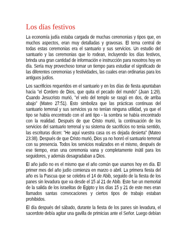 Los días festivos | PDF | Jesús | Santo de los santos