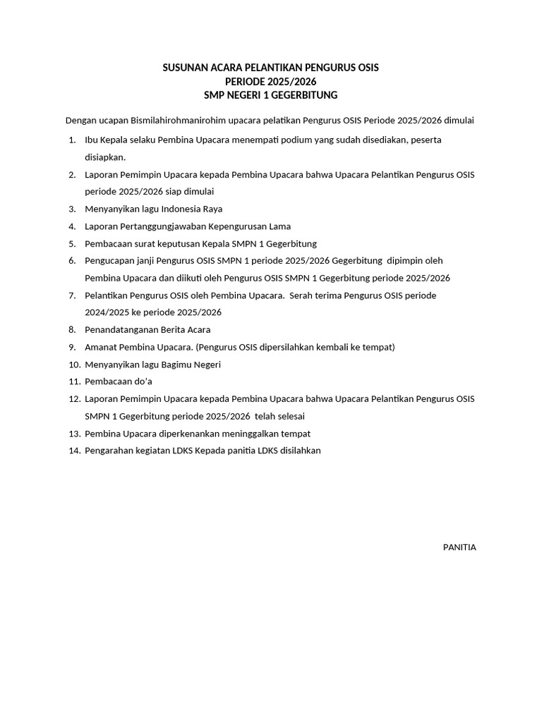 Pelantikan Pengurus OSIS SMPN 1 2025/2026 | PDF