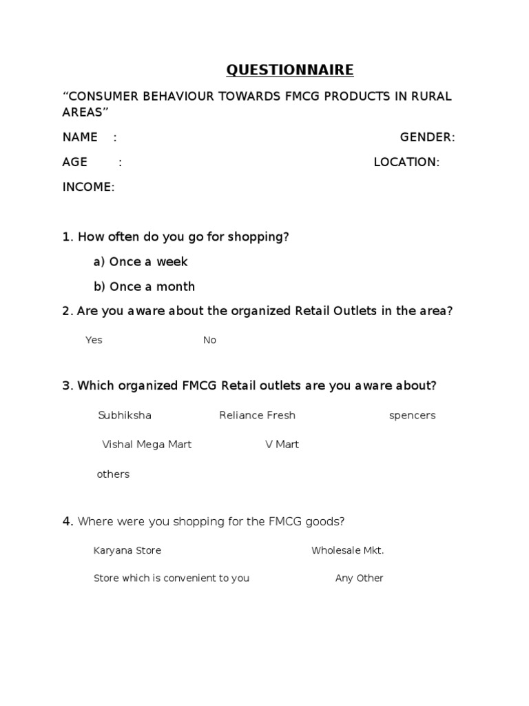 FMCG consumer behavior rural areas questionnaire | PDF