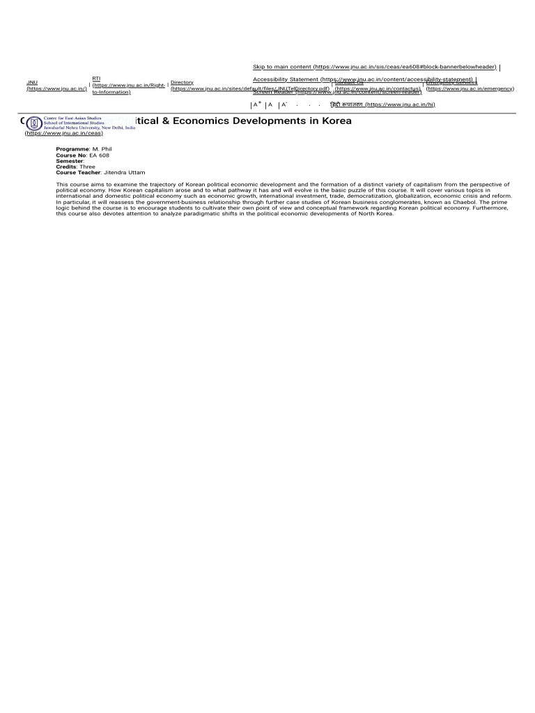 Course Outline for Political & Economics Developments in Korea ...