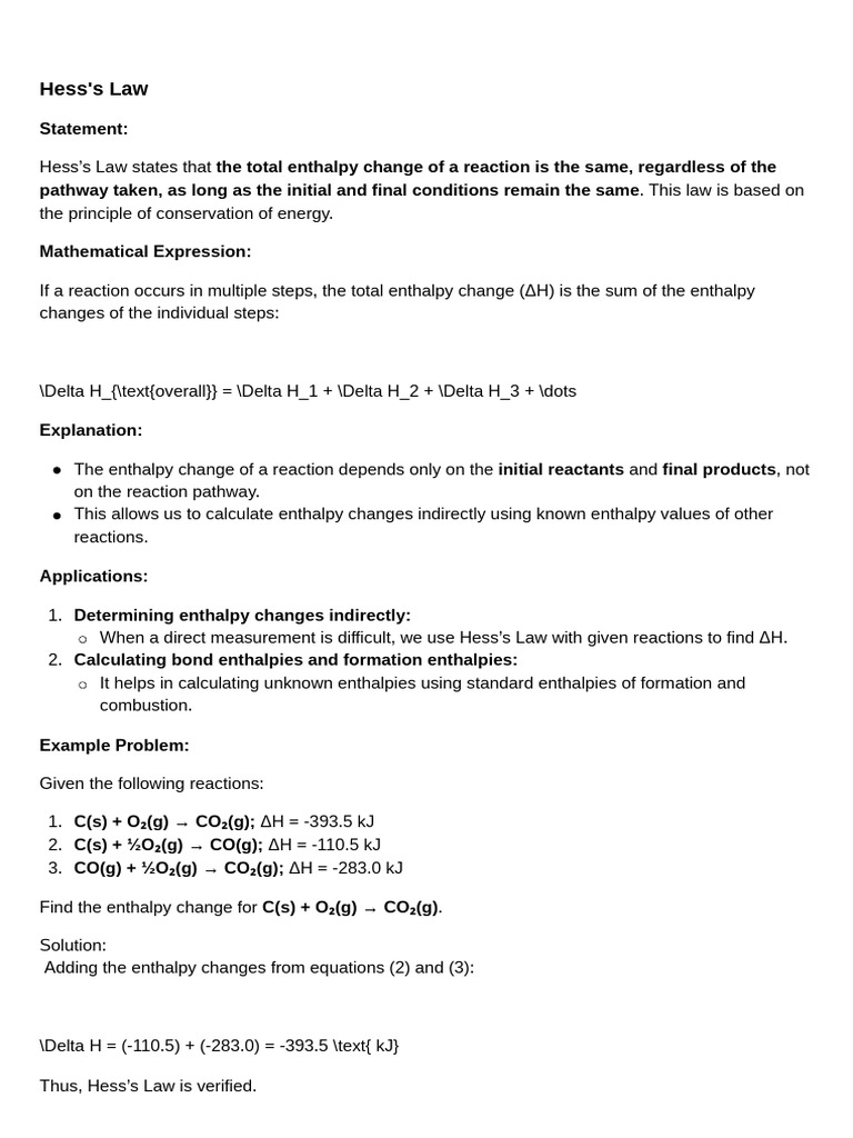Hess's Law: Enthalpy Change Explained | PDF
