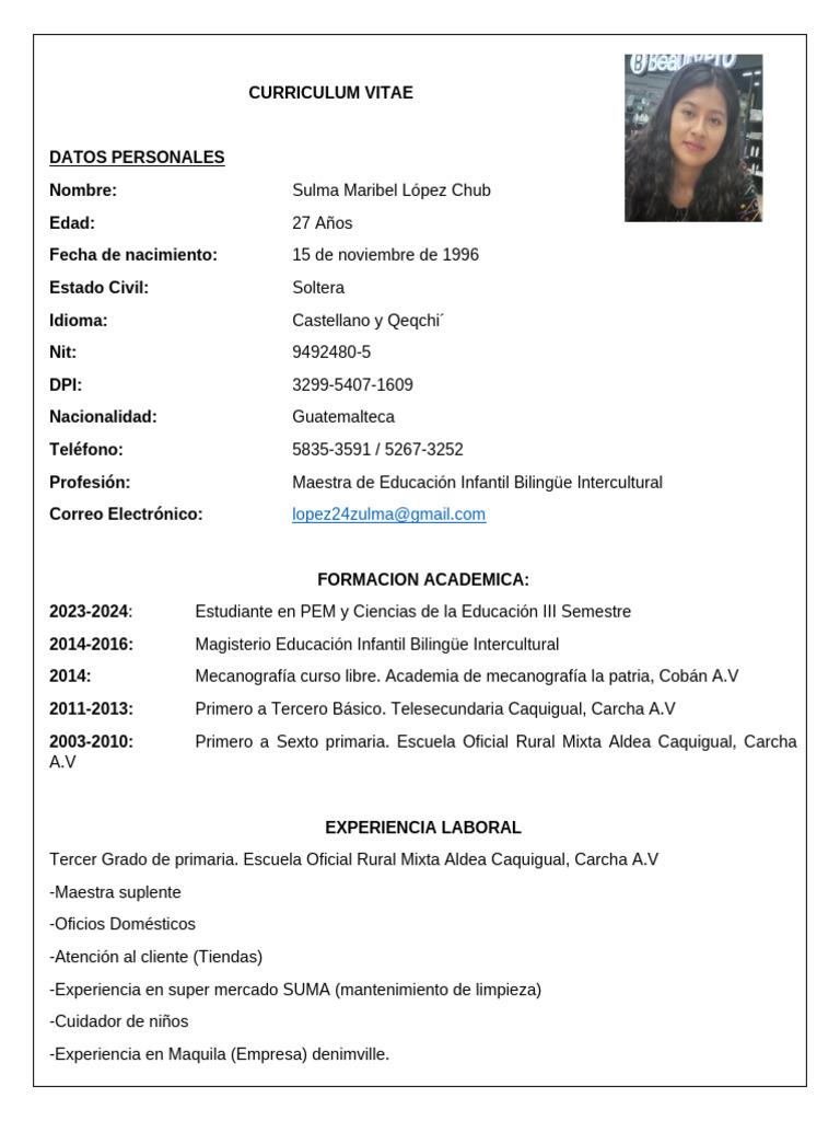 Curriculum Vitae Sulma López Chub | PDF