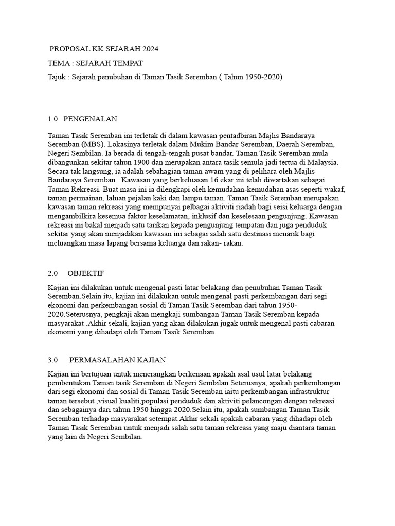 Sejarah Taman Tasik Seremban 1950-2020 | PDF