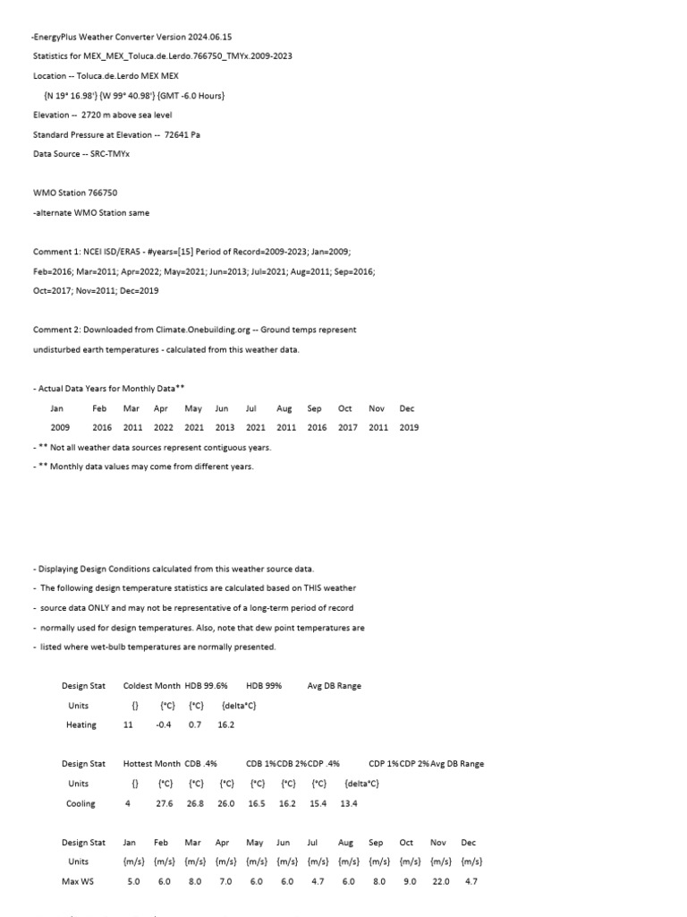 EnergyPlus Weather Converter Version 2024TOLUCA | PDF | Atmosphere ...