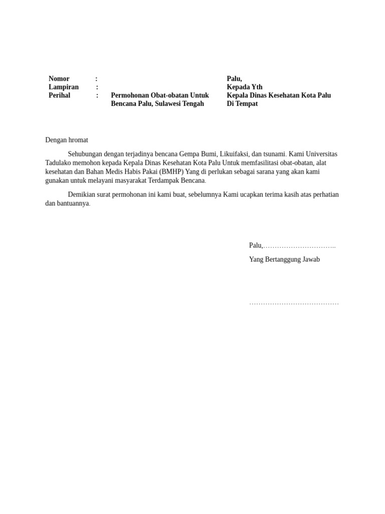 Surat Permohonan Obat (SP Obat) | PDF