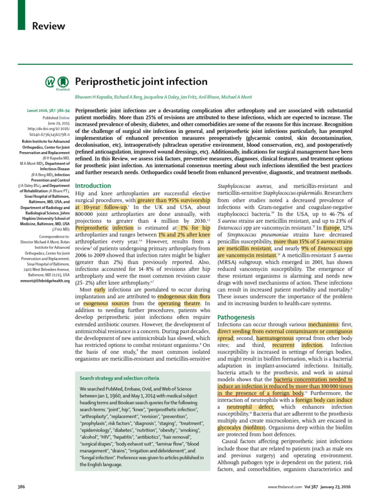 Periprosthetic Joint Infection Review 2016 | PDF | Infection ...