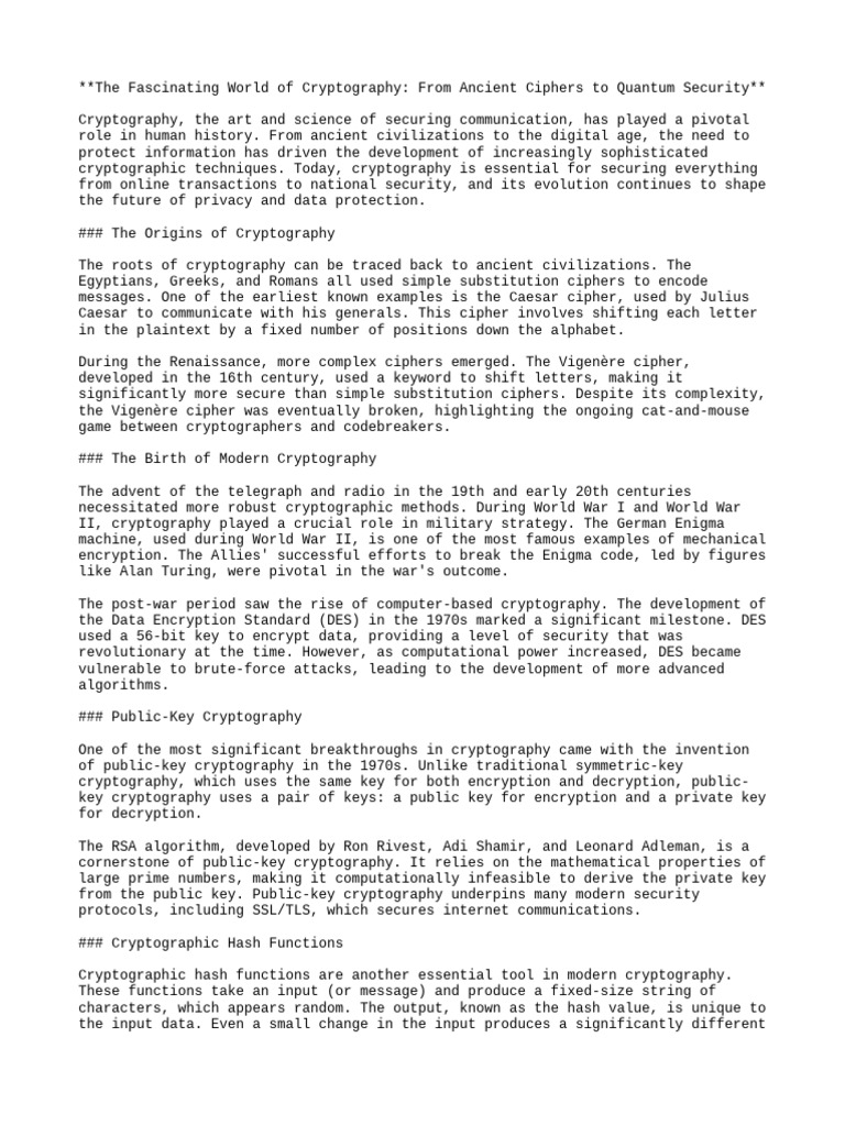 The Fascinating World of Cryptography From Ancient Ciphers To Quantum ...