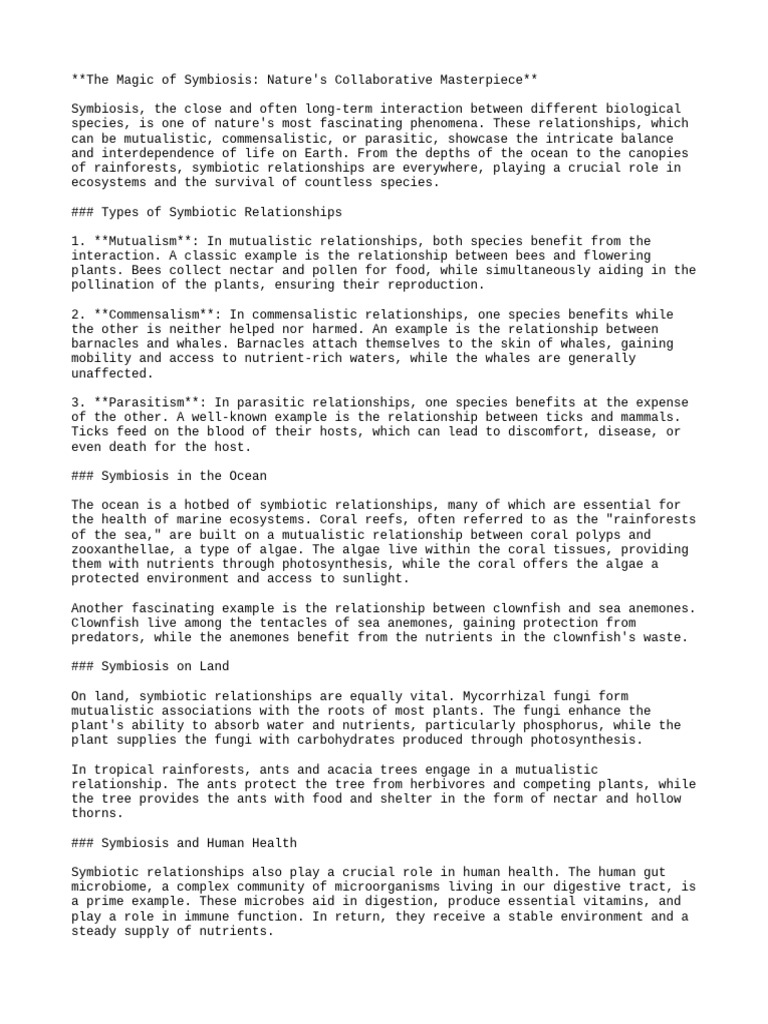 The Magic of Symbiosis Nature's Collaborative Masterpiece | PDF ...