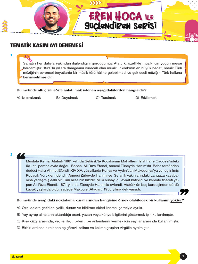 TEMATİK KASIM AYI DENEMESİ | PDF